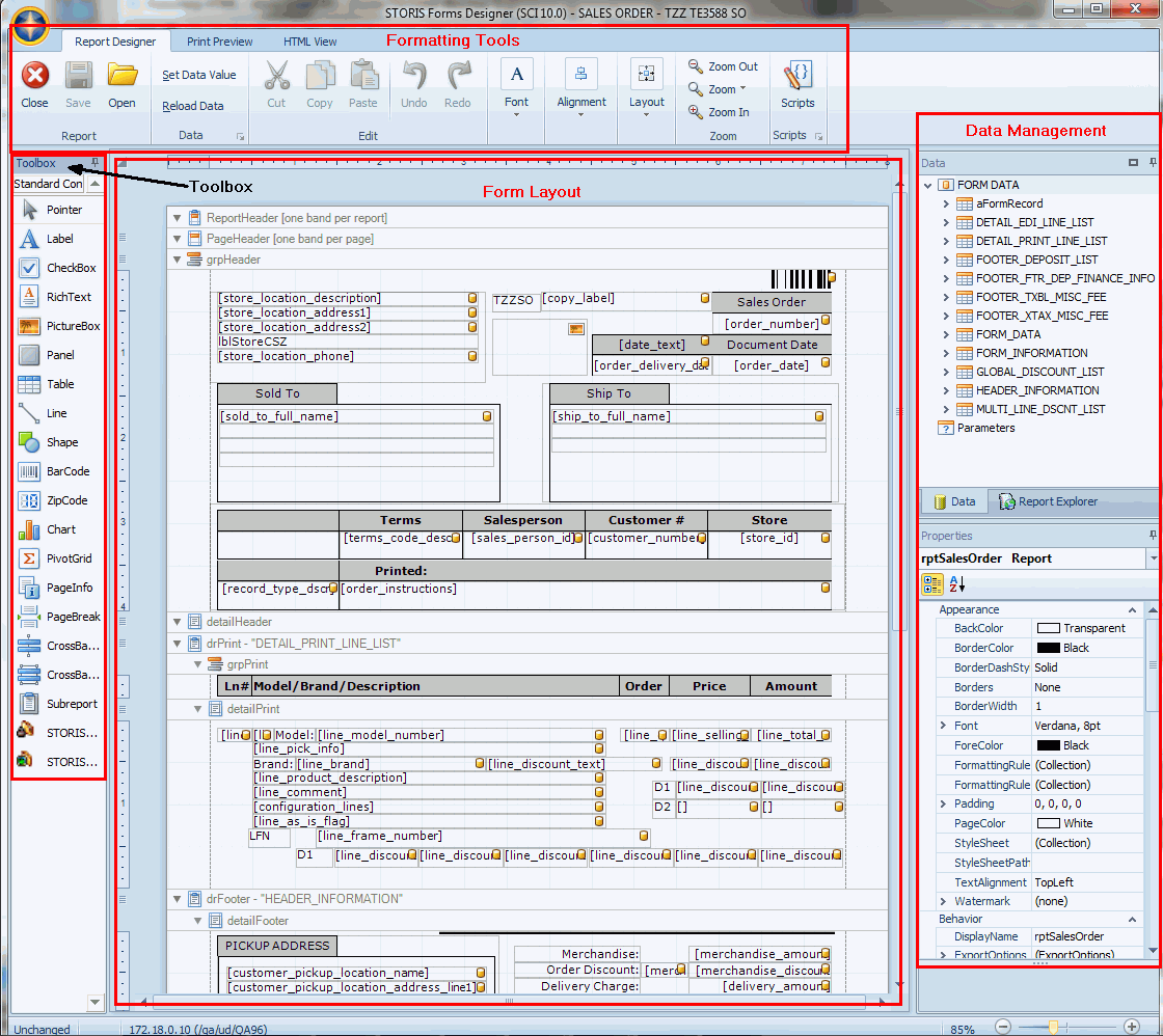 Forms Designer Window