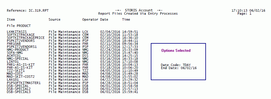 Report Files Created via Entry Processes Sample
