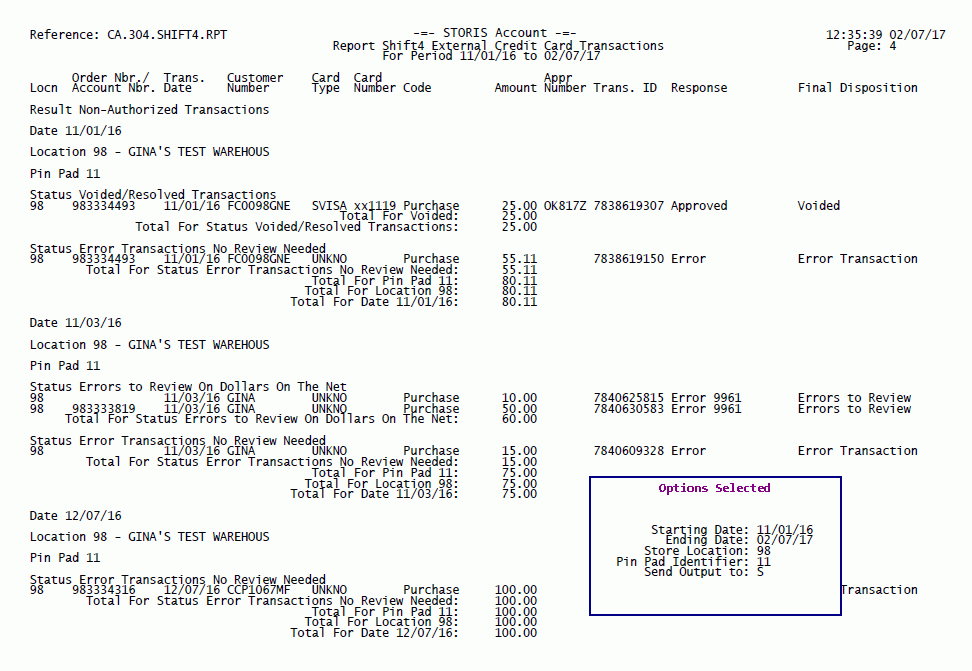 Report External Credit Card Transactions Sample